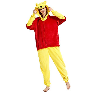 Yemnut Snug Fit Adult Unisex Onesie Cosplay Costume，One Piece Pajama Halloween Homewear Suit for Women and Men (Small, Yellow Bear)