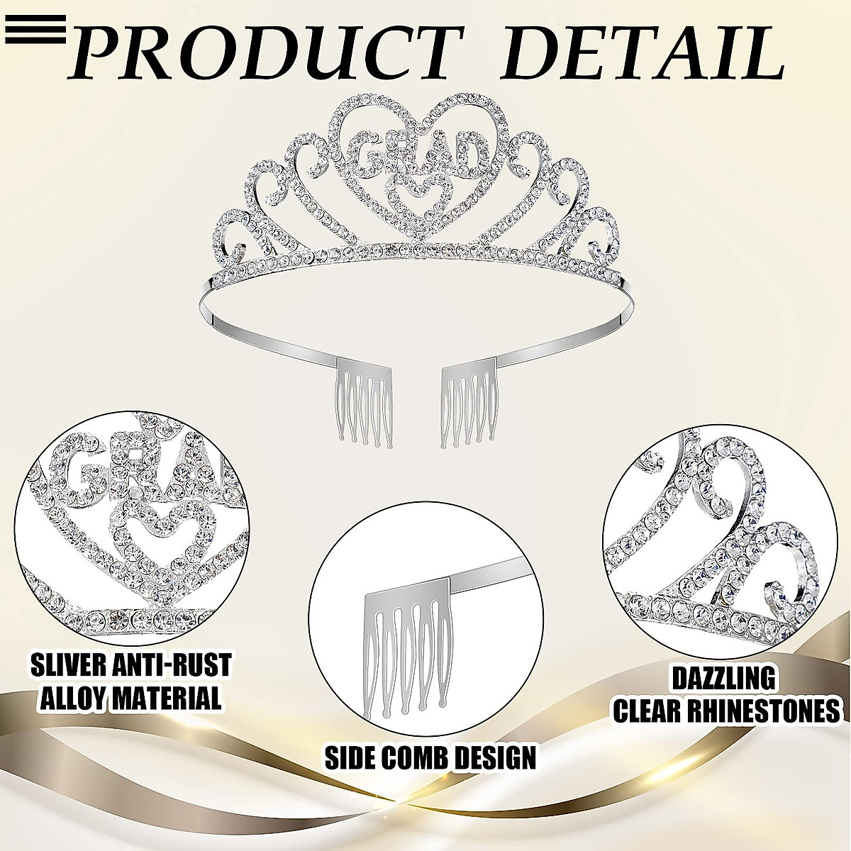 Hoteam 2 Pcs Graduation Party Supplies Kit - Crown Tiara, One Degree Hotter Sash, Class of 2024 Decorations for Senior College Masters Grad Gift