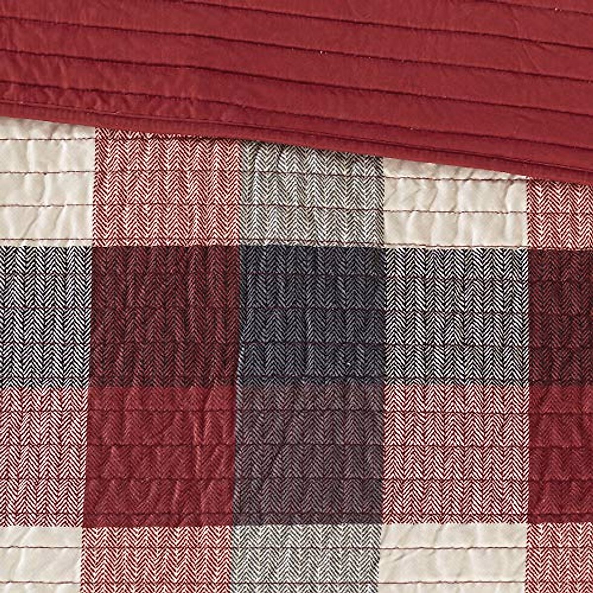 Madison Park Reversible Quilt Cabin Lifestyle Plaid Design - All Season, Breathable Coverlet Bedspread Bedding Set, Matching Shams, Full/Queen(90"x90"), Red 6 Piece
