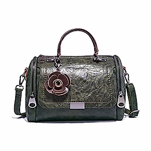 Mn&Sue Duffel Style Handbags for Women Small Top Handle Satchel Crossbody Mini Barrel Purse (Dark Green)