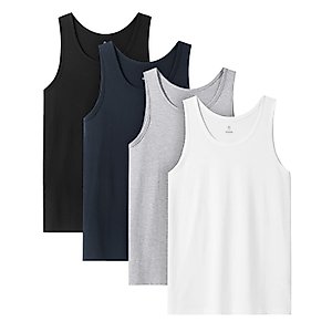 LAPASA Men's 100% Cotton Tank Top Ultra Soft Sleeveless Crewneck Breathable A-Shirts Basic Solid Undershirts Vest 4 Pack M36 XX-Large Black, White, Navy, Heather Grey