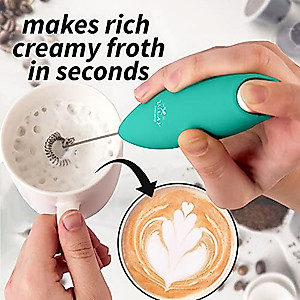 Zulay Powerful Milk Frother for Coffee (Batteries Included) with Upgraded Titanium Motor - Handheld Frother Electric Whisk, Milk Foamer, Mini Blender and Electric Mixer Coffee Frother, No Stand - Aqua