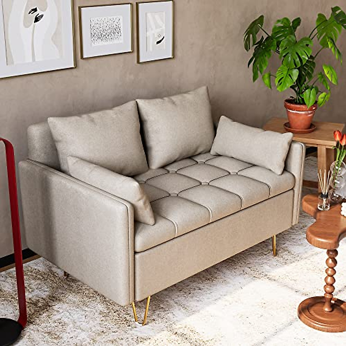 GAOMON 44”W Faux Leather Sofa, Couch with Heavy Duty Frame and Comfortable Cushion - Great for Living Room or Office Space in Beige