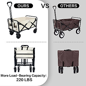 Collapsible Folding Wagon, Outdoor Beach Wagon, Collapsible Wagon Heavy Duty with Two Drink Holders, Wagon Cart with Wheels Foldable for Camping Shopping Sports