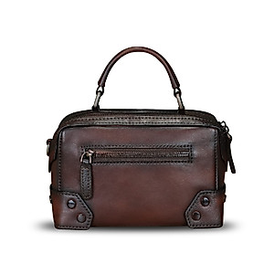 Genuine Leather Satchel for Women Purse Vintage Handmade Top Handle Handbag Retro Designer Crossbody Bag Purse (Coffee)