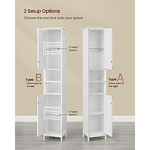 VASAGLE Tall Bathroom Cabinet with Lights, Slim Freestanding Bathroom Storage Cabinet with Adjustable Shelves, for Small Spaces, Modern, 11.8 Inches Wide, Cloud White UBBC566W02