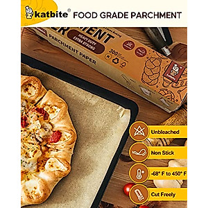 Katbite 15in x 242ft, 300 Sq.Ft Unbleached Parchment Paper Roll for Baking, Parchment Baking Paper with Serrated Cutter, Non-stick Longer Parchment Roll for Cooking, Air Fryer, Steaming, Bread