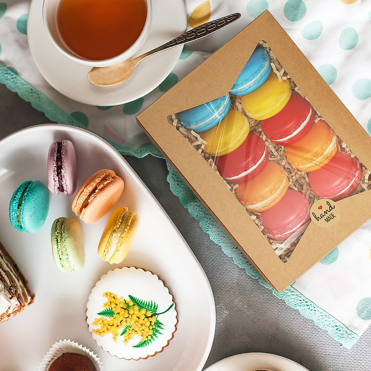 Eupako Cookie Boxes with Window 8x6x2.5 Inhces, 24pcs Auto-Popup Brown Treat Boxes for Bakery, Donuts, Candy, Pastry,Cupcakes, Biscuits, Chocolate Strawberries