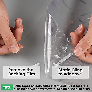 rabbitgoo Window Privacy Film, Decorative Stained Glass Window Film, Sun Blocking Glass Clings, Renter-Friendly Static Cling Frosted Sticker Covering for Home Door, Rainbow Tulip 17.5" x 78.7"