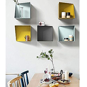 PIBM Stylish Simplicity Shelf Wall Mounted Floating Rack Shelves Retro Metal Simple Bookshelf Bevel Background Wall,4 Colors, Yellow , 30x20x30cm
