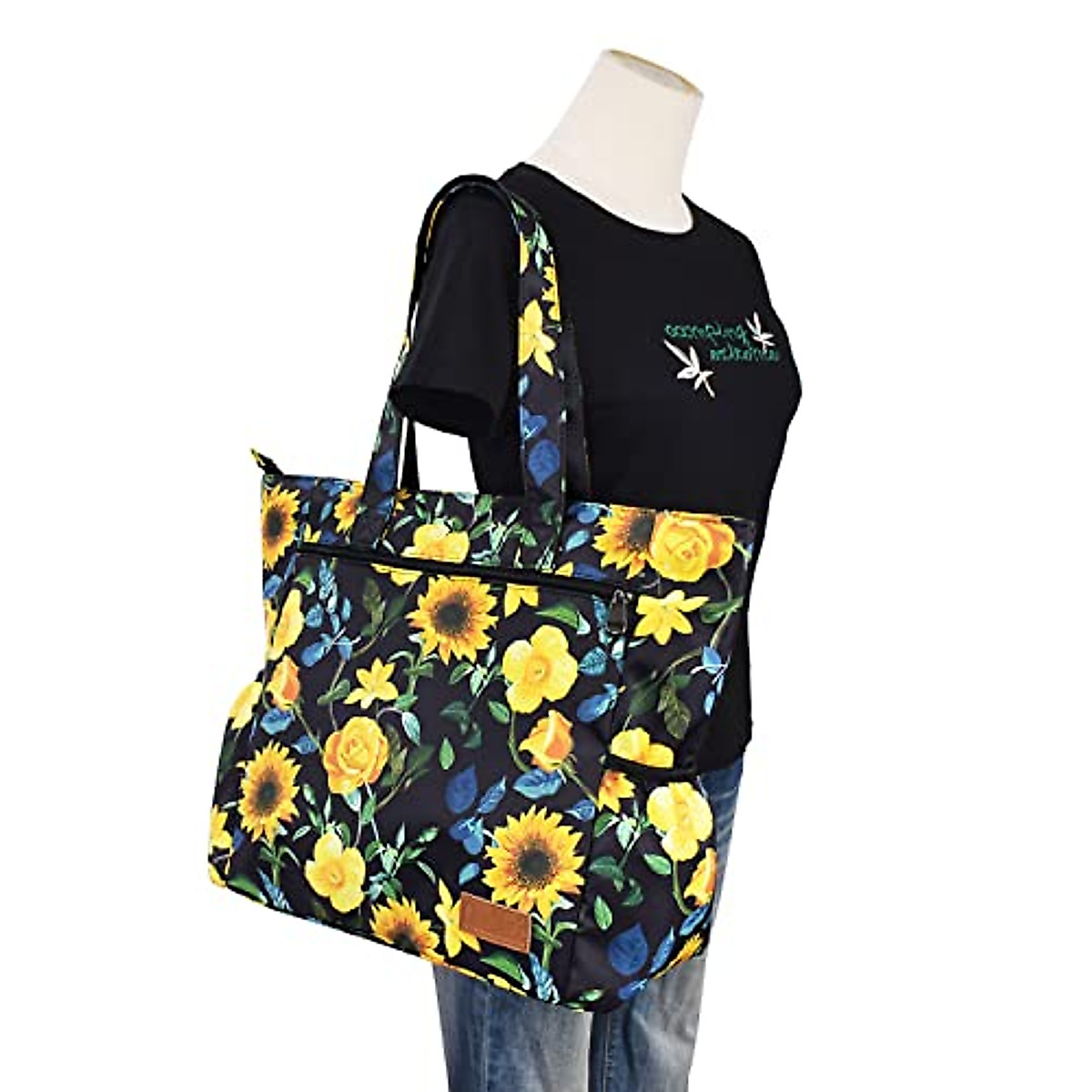 CLOUDMUSIC Shoulder Tote Bag For Women Fashion Multi-functional Bag Daily Shopping Travelling Sports Fitting Hiking(Sunflowers and Yellow Roses)