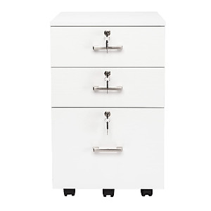 Vasitelan File Cabinet 3 Drawers with 3 Lock, Rolling Mobile Filing Cabinet, Under Desk File Cabinet with 5 Wheels and Hanging File Folders, for Letter Sized Documents (White)