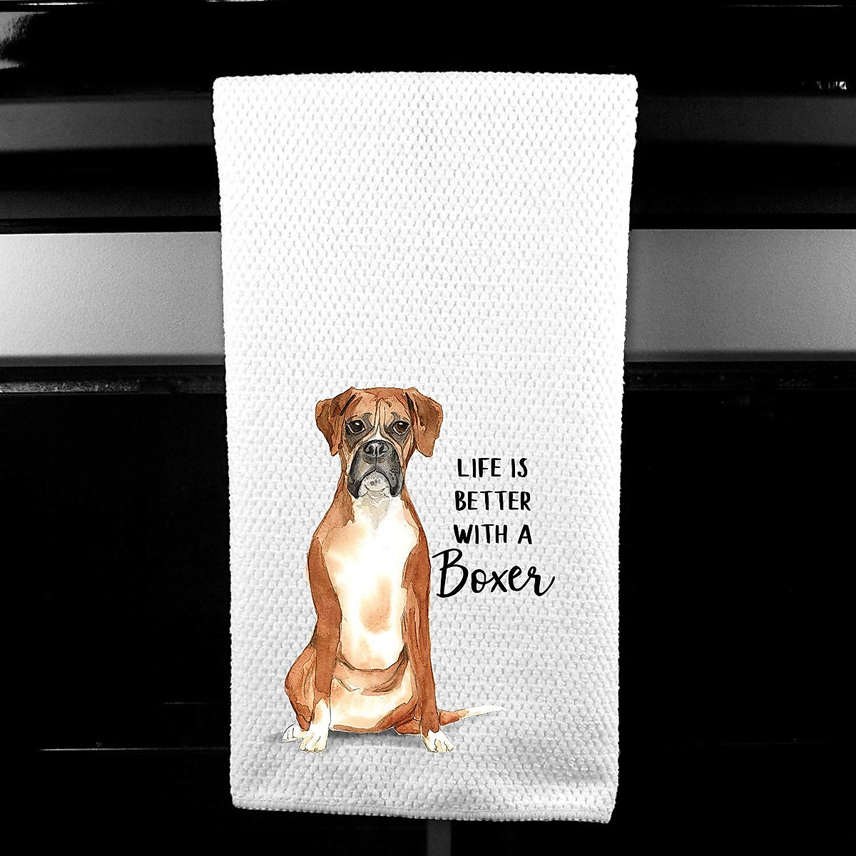 Watercolor Life is Better with a Boxer Microfiber Kitchen Tea Bar Towel Gift for Animal Dog Lover