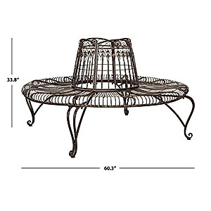 Safavieh PAT5019A Collection Abia Antique White Wrought Iron 50" Outdoor Tree Bench, Rustic Brown
