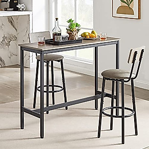 CALABASH Bar Table and Chairs Set, 3 Piece Pub Table with Stools,Narrow Bar Table Set for 2,Industrial Dining Table Set,Kitchen Breakfast Table and Chairs (Grey, Rectangular 1 Table+2 Stools)