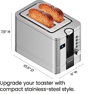 Chefman 2-Slice Digital Toaster, Pop-Up, Stainless Steel, Extra-Wide Slots For Bagels, Defrost, Reheat, Cancel Functions, Removable Crumb Tray