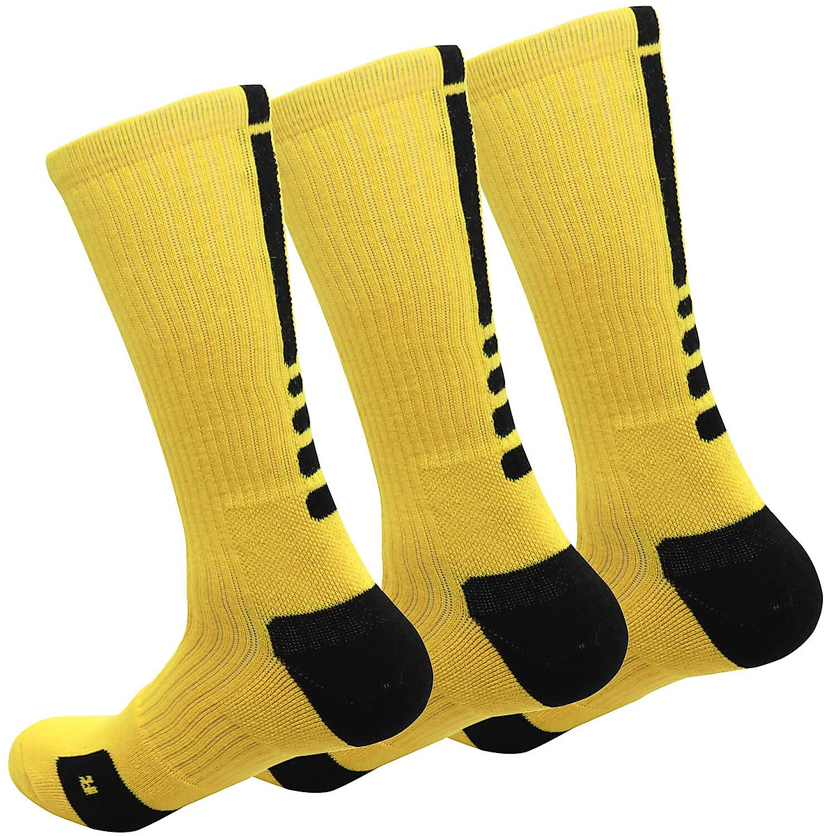 MUMUBREAL Men's Cushioned Compression Sport Socks, Yellow/Black, One Size (3pack)