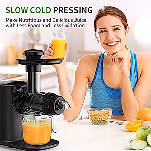 YIOU Juicer Machines, Cold Press Slow Masticating Juicer Easy to Clean with 3 Modes Vegetable and Fruit Juicer Extractor BPA-free High Hardness Tritan Material Slow Juicer, black (SJ-Black)
