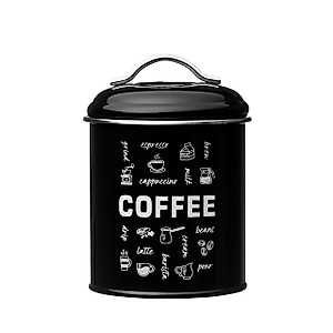 Amici Home Coffee Fix Metal Coffee Canister | Black Metal Storage Container with Handles | 36 Ounce Capacity | Coffee Canister with Lid for Kitchen Countertop
