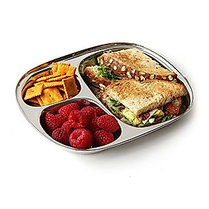WhopperIndia Stainless Steel 3 Compartment Oval Plate, Thali, Mess Tray, Dinner Plate Set of 2