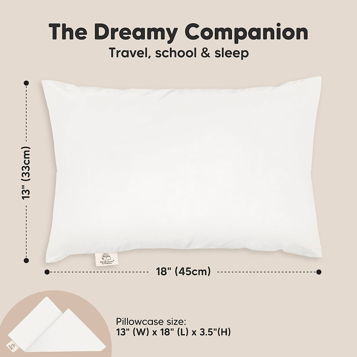 Toddler Pillow with Pillowcase - 13x18 My Little Dreamy Pillow, Organic Cotton Toddler Pillows for Sleeping, Kids Pillow, Travel Pillows, Mini Pillow, Nursery Pillow, Toddler Bed Pillow (Soft White)