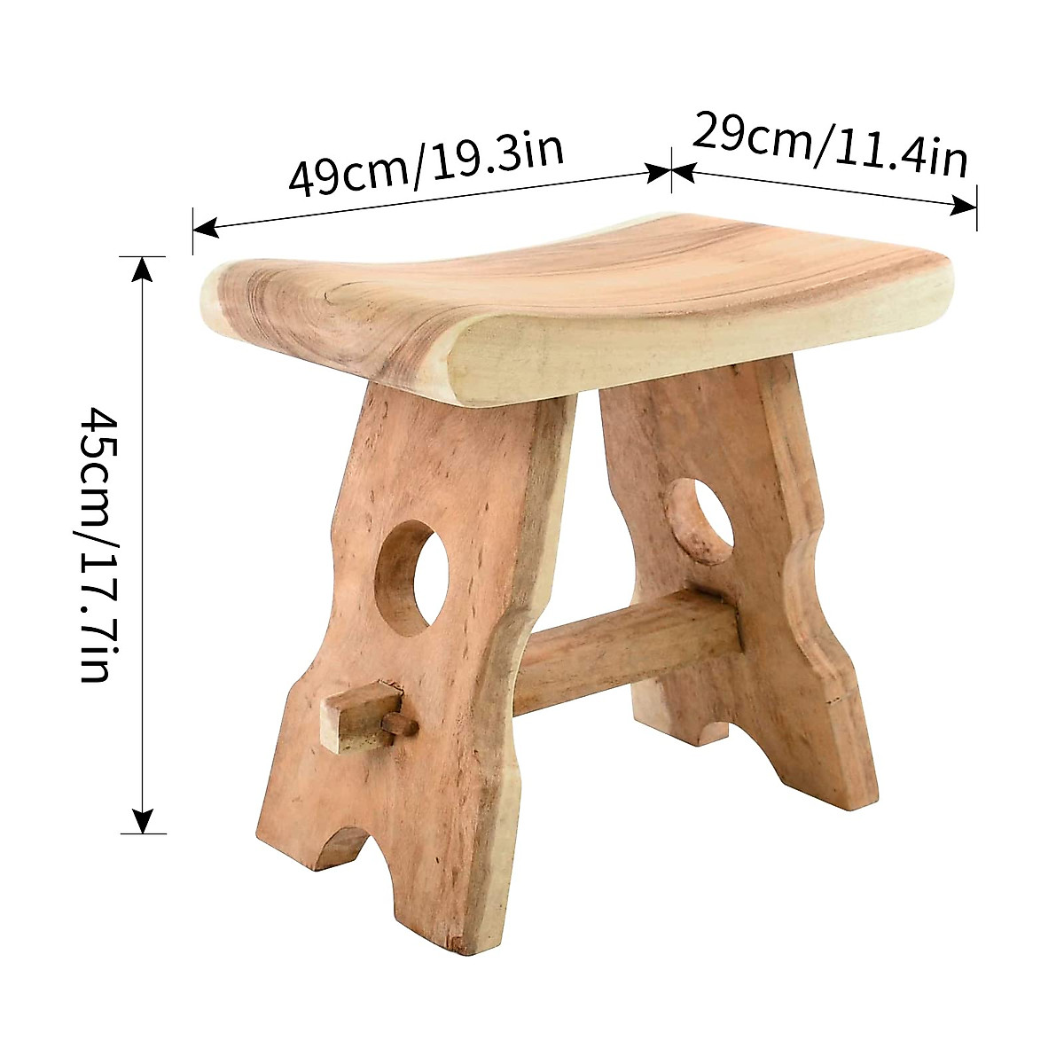 RUN.SE Solid Wood Shower Bench 19" Bathroom Stool Footrest for Bathroom Kitchen Living Room Bedroom Entryway, Fully Assembled (Suar Wood)