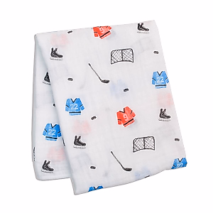 lulujo Baby Cotton Muslin Swaddle Blanket, 47 x 47, Hockey