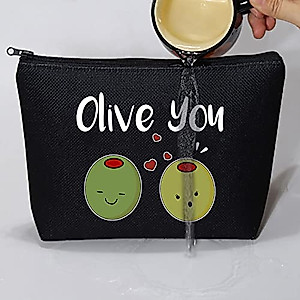 VAMSII Olive You Makeup Bag Funny Olive Gift I Love You Gifts Olive Lovers Gifts Anniversary Romantic Gifts Olive Pun Gifts (Black)