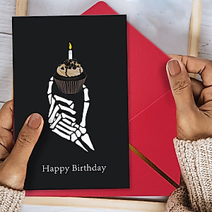 Ziwen Rude Birthday Cupcake Card, Funny Gothic Day Gifts for Her Him, Happy Birthday Card for Men Women, Bday Cupcake Skeleton Gothic Card, Dirty Black Skeleton Birthday Day Gifts for Husband Wife……