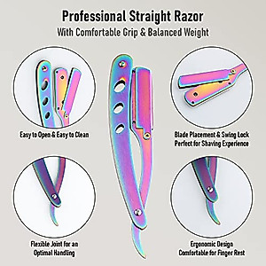 Professional Straight Edge Barber Razor for Men with 100 Single Blades Premium Stainless Steel Shaving Razor for Home & Salon Grooming Using