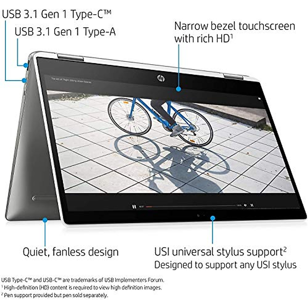 HP Chromebook X360 2-in-1 14.0” HD (1366 x 768) Touch-Screen Portable Laptop, Intel Celeron Processor N4000, Webcam, USB-C, Chrome OS, 4GB Memory, 32GB eMMC Flash Memory (W/Woov Micro SD 128GB)