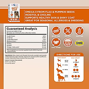 Vital Planet - Skin and Coat Supplement for Dogs with Choline, Inositol, Pumpkin, Flax and Omega-3 Oils to Support a Soft Shiny Healthy Coat and for Seasonal Allergies - 60 Chewable Tablets
