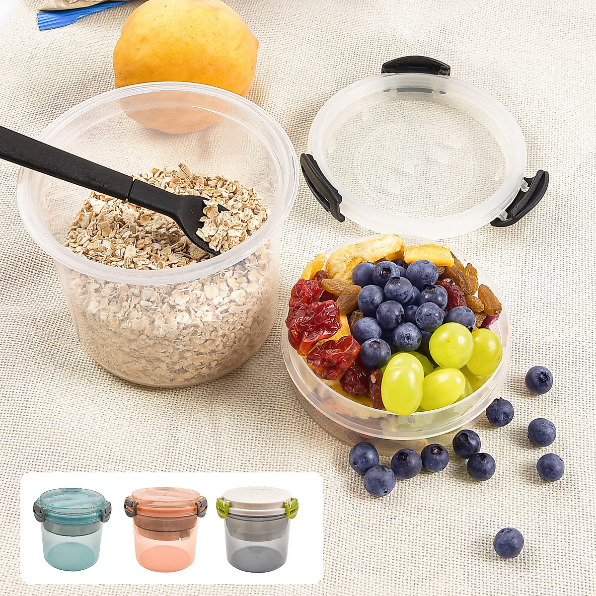 Overnight Oats Containers with Lids Set of 2,20OZ Overnight Oats Jars,Leakproof Food Storage Containers for Oatmeal,Yogurt with Spoon,Cereal Milk Breakfast On The Go Cups,Meal Prep Container