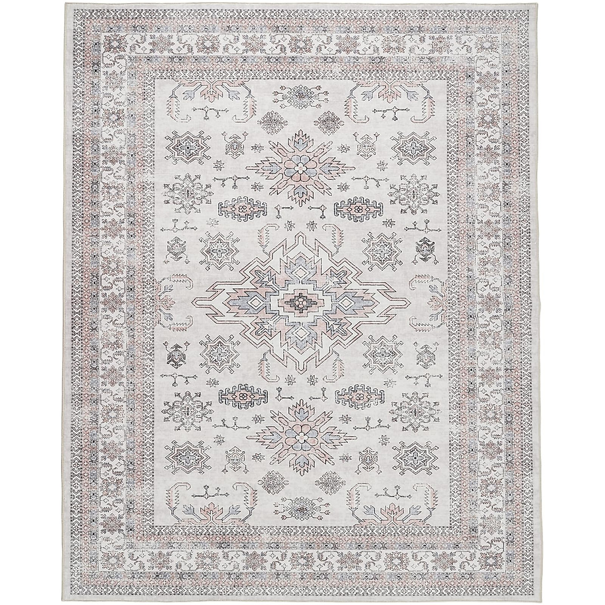 Yanlaza Boho Area Rugs 8x10,Washable Soft Large Area Rug Bedroom Under King Bed,Non Slip Farmhouse Rugs with Rubber Backing,Oriental Carpet for Living Room Bedroom Dining Room Office (Beige, 8'x10')