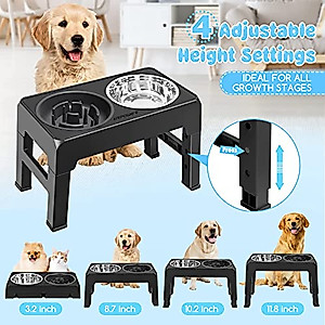 URPOWER Raised Slow Feeder Dog Bowls 4 Height Adjustable Elevated with Stainless Steel Water Bowl and Non-Slip Food Stand for Small Medium Large Dogs Pets