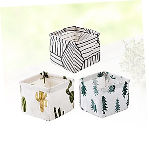 SOESFOUFU 3pcs Toy Storage Baskets Linen Storage Baskets Fabric Storage Cubes with Handles Makeup Storage Basket Cube Storage Bins Collapsible Basket Bins Cotton Linen Organizer Foldable