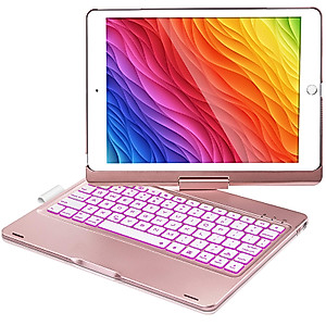 BABG iPad Keyboard Case for iPad 6th Gen 2018, iPad 5th Gen 2017, iPad Pro 9.7, iPad Air 2, iPad Air 1, 360 Screen Rotation 7 Colors Backlight iPad Case with Keyboard - Rose Gold