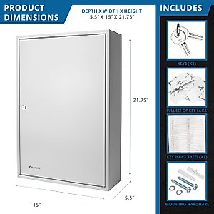 Barska Key Lock Key Cabinet Lock Box with Numbered Hooks and Tags - 240 POSITION - WHITE TAGS