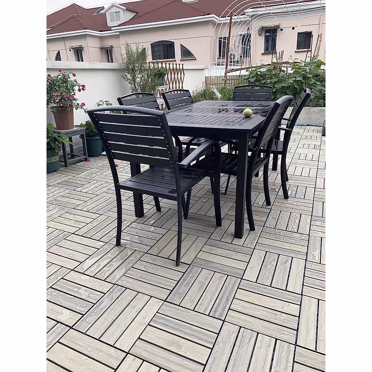WPC Patio Deck Tiles,DIY Interlocking Decking Tiles, Floor Tile,Water Resistant Indoor Outdoor (9, 3D Organic White)