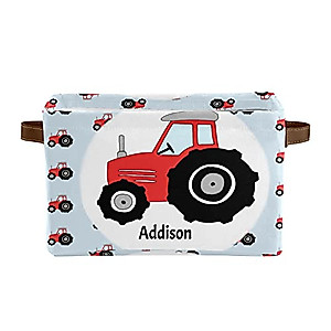 Joyestore Red Tractor Cars Personalized Storage Bins Basket ,Custom Box Cube Organizer with Handle for Shelves Wardrobe Nursery Toy 1 Pack