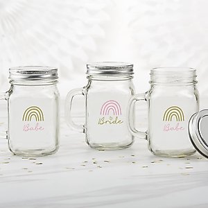 Kate Aspen Bride & Babe 12 oz. Mason Jar Mugs w Lids - Boho Rainbow (Set of 6)