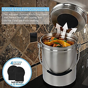 Gold Star Kitchens - Kitchen Compost Bin - Countertop Pail Bucket Container with Lid - Indoor Counter Caddy Bins - Small Food Waste Composter - Surgical Grade Stainless Steel Scrap Trash Can - 1.3 Gal