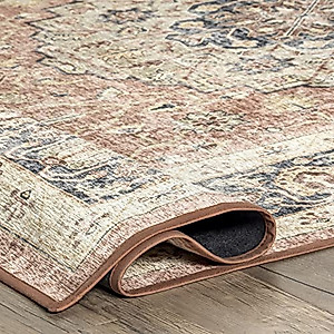 nuLOOM Jessa Faded Medallion Machine Washable Area Rug, 8' x 10', Peach
