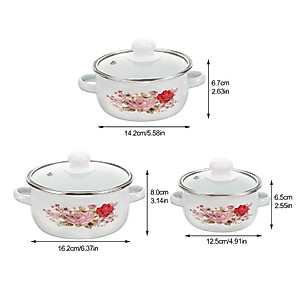 Luxshiny 3pcs Enamel Stock Pot with Lid Retro Floral Cooking Pot Stew Bean Simmer Pot Vintage Soup Pot with Handles Nonstick Cookware for Induction Cookers Gas Stove Random Pattern