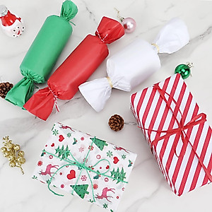 LOADSFUN Christmas Tissue Paper for Gift Bags, 120 Sheets Christmas Wrapping Paper Bulk Assorted Design Tissue Paper, Red Green White Tissue Paper for Xmas Decor Holiday Crafts (Santa Elk)