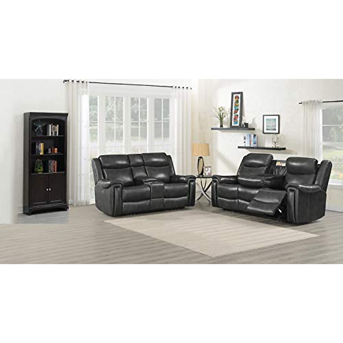 Coaster Furniture Shallowford Upholstered Reclining Power Headrest Loveseat with Console Hand Rubbed Charcoal Love Seats 609322PP