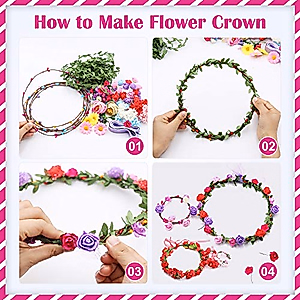 Loycyoec Flower Crowns Kit for Girls, Make Your Own Flower Crowns and Bracelets, Handmade Flower Crown Wreath Headbands, DIY Fairy Flower Headbands for Girls Gift