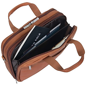 Kenneth Cole Reaction Manhattan Colombian Leather Briefcase Expandable RFID 15.6" Laptop Portfolio Shoulder Bag, Cognac, One Size
