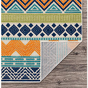 Rugshop Marbella Contemporary Boho Non-Shedding Outdoor Rug Patio Deck Backyard Indoor/Outdoor Area Rug 5' x 7' Multi