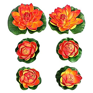 HOMSFOU Lotus Flower Artificial Floating s 6pcs Water Lily Pond Plants Decorations Realistic Water Lily Pads for Home Garden Pool Patio Aquarium Ornament Pool Lilly Pad